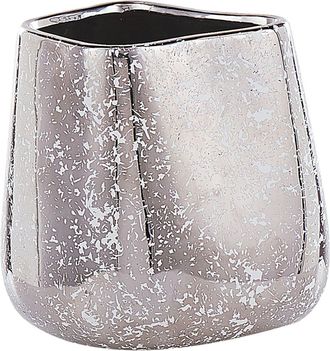 Beliani Dekovase aus Steinzeug in gl&auml;nzendem Silber 20 cm asymmetrisch Glamour Stil Cirta