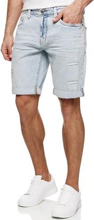 Indicode Hommes Caden Jeans Shorts | Pantalon Court en Jean &agrave; 5 Poches Holes - Foam Blue XXL