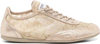 Jimmy Choo London Lace-panelled Metallic Sneakers