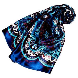 Lorenzo Cana Foulard pour la femme - écharpe de 100% soie pour le printemps et l´été, carré avec les mesures de 90 x 90 cm - en saphir bleu turquoise rouge blanc