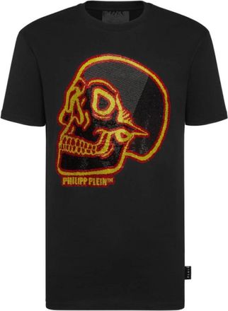 Philipp Plein Verziertes Skull Print Baumwoll T-Shirt - - Tops - Herren - Schwarzk - M