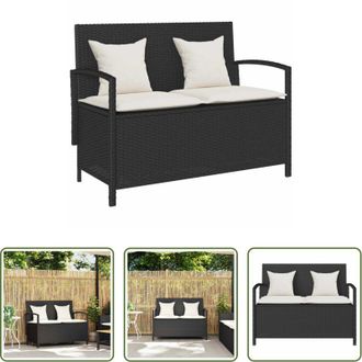 vidaXL vidaXL Gartenbank Schwarz - Gartenbank mit Stauraum und Kissen Schwarz Poly Rattan