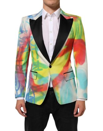 Dolce & Gabbana Multicolor Graffiti Sicilia 1 Button Men Suit Blazer Pl+se+wo