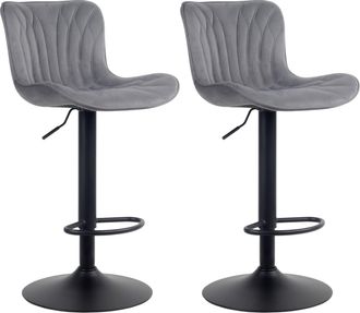 Clp 2er Set Barhocker Linus - Höhenverstellbare Barstühle - 360° Drehstühle Mit Rückenlehne Für Küche Und Bistro, Farbe:dunkelgrau, Material:Samt