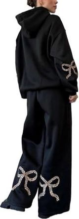 Generic 2026 Ensemble Sweat Shirt 2 Pi&egrave;ces Y2K &agrave; Capuche et Sweat Shirt Oversize &agrave; Imprim&eacute; Noeud Tenues dautomne