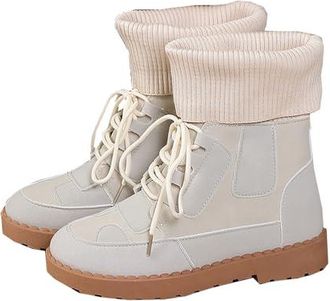 Generic Bottines dhiver &agrave; lacets pour femme - Semelle compens&eacute;e - Bout rond - Chaussures thermiques moyennes hautes d&eacute;contract&eacute;es pour lautomne et lhiver, bei