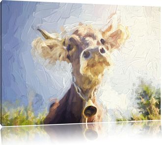 Pixxprint Lustiges Portrait Einer Kuh Kunst Pinsel Effekt, Größe: 100x70cm, Leinwandbild, fertig gespannt, Wandbild, Dekoration, Kunstdruck, kein Poster