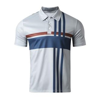 Generic Polo Homme &Eacute;t&eacute; Ray&eacute; Imprim&eacute; Manches Courtes Tops Casual T-shirt V&ecirc;tements Hommes, Noir, 4XL