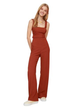 Trendyol Trendyol Damen Einfarbig Mittelstrick Jumpsuit Overalls, Fliese, XXS