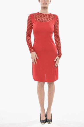 Givenchy Viscose Midi Sheath Dress with Flocked Mesh Details Givenchy