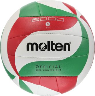Molten V5M2000 Volleyball, Pro Trainingsball, weiches Synthetik-Leder, maschinengen&auml;ht, wei&szlig;/gr&uuml;n/rot, Gr&ouml;&szlig;e 5, Paketeinheit 24