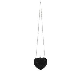 Mach & Mach Mach & Mach, Femme, Sacs, Noir, Taille: ONE Size Crystal Heart Suede Clutch