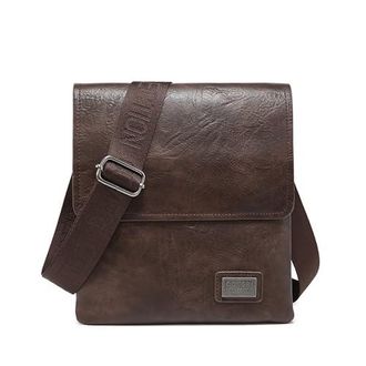 Coveri Collection Sac &agrave; rabat pour homme en cuir synth&eacute;tique, double compartiment, dimensions 25 x 22 x 6 cm, bandouli&egrave;re personnalis&eacute;e, ART.CC 5070-11, marron fonc&eacute;, 2