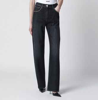 Versace Schwarze Jeans mit Nieten und Kristallen