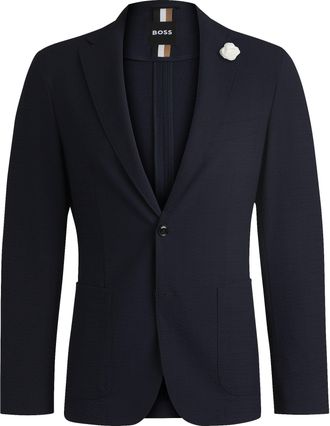 BOSS Herren C-Hanry-252 Slim-Fit Sakko aus elastischem Seersucker Dunkelblau 50