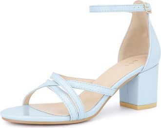 Allegra K Sandales &agrave; bout rond &agrave; talon &eacute;pais avec sangle de cheville pour femme, bleu clair, 39.5 EU