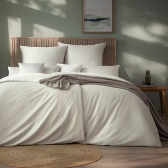 ESTELLA Mako Satin Bettwäsche Set Uni - 100% Baumwolle - trocknerfest - Garantie Reißverschluss - 135x200 cm + 80x80 cm - Farbe: Elfenbein