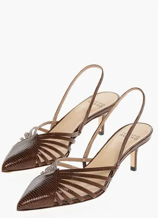 Francesco Russo Lizard Embossed Leather Slingbacks 6cm size 36