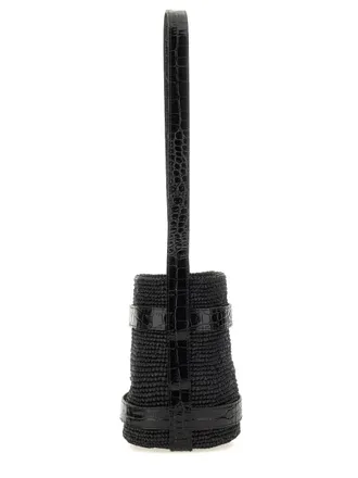 Maneb&igrave; Womens Bucket Bag Black Raffia Shoulder