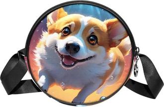 Generic Sac &agrave; bandouli&egrave;re Circle pour femme, petit sac &agrave; bandouli&egrave;re sous-marin Corgi avec fermeture &eacute;clair et bretelles r&eacute;glables style d&eacute;contract&eacute; pour femm