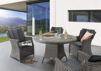Destiny Sitzgruppe Luna 4 Sessel + Tisch Ø120x75cm, Polyrattan, Vintage grau