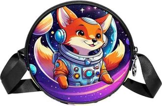 Generic Sac &agrave; bandouli&egrave;re Circle pour femme, petit sac &agrave; bandouli&egrave;re Fox Space avec fermeture &eacute;clair, bretelles r&eacute;glables, sac &agrave; main rond d&eacute;contract&eacute; pour fe