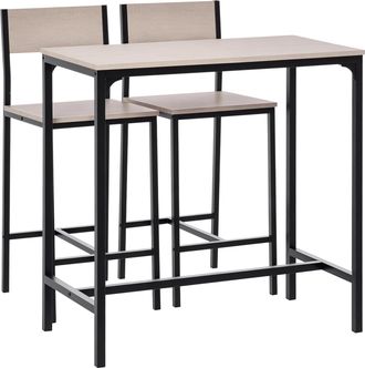 HOMCOM Bartisch Set Bartisch mit Barhocker-Set Esstisch mit 2 Stühlen mit Rückenlehne Küchentisch für Esszimmer, Küche, Naturholz