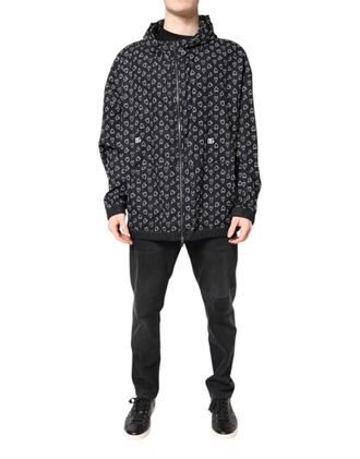 Dolce & Gabbana Mens Black Heart Print Hooded Windbreaker Jacket Cotton Clothing