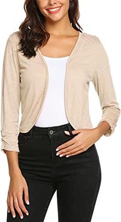 Parabler Femme Boléros Élégant 3/4 Manches Courte Veste Cardigan Veste Une Couleur pour Robe De Soirée Casual Festive Cardigan Mariage Champagne XXL