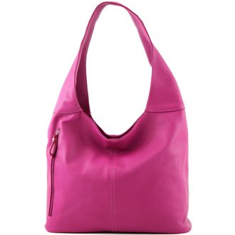 modamoda.de T155 Damen Leder Shopper Schultertasche Large handmade in Italy, Farbe:Pink