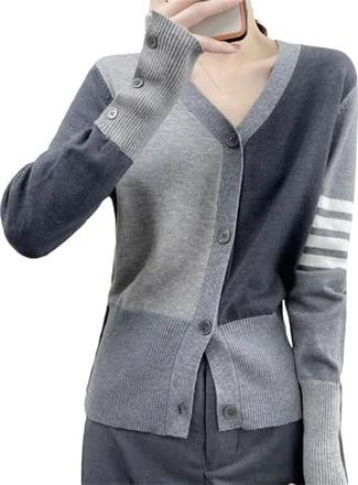 Generic Cardigan en cachemire pour femme - Col en V - Manches longues - Col en V - Boutonn&eacute;, gris, Taille XS