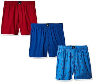 Nautica Cotton Woven 3 Pack Boxers Caleon Boxeur, Sea Cobalt Red/Lobster Aero Blue, L (Lot de 3) Homme
