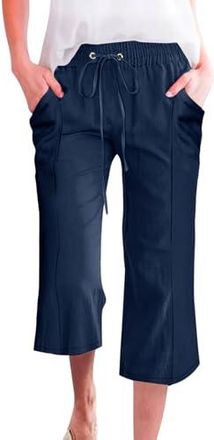 Generic Pantalon Lin Femme &Eacute;t&eacute; Blanc Large Elegant Pantalon Ample en Coton et Lin pour Femme Poches Lat&eacute;rales Tendance et D&eacute;contract&eacute; avec Cordon De Large Lin