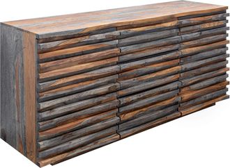 Invicta Interior Massives Sideboard Relief 160cm Sheesham Holz grau Smoke Finish mit aufw&auml;ndiger Front Kommode Anrichte