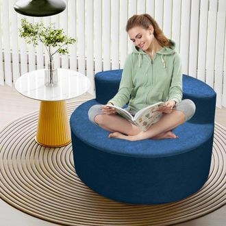 Generico Runder Sessel mit abnehmbarem und maschinenwaschbarem Bezug, bequem und klein, ideal f&uuml;r Wohnzimmer, Schlafzimmer und Wohnung (Tiefblau)