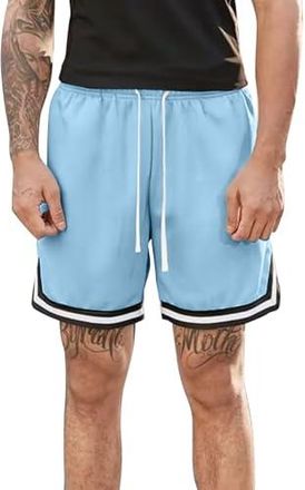 Generic Short de basketball long pour homme avec poches en maille - S&eacute;chage rapide - L&eacute;ger - Ananas - Yoga, bleu clair, 10XL