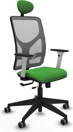 Piqueras y Crespo Drehstuhl mit Rollen und wei&szlig;en und schwarzen Armlehnen, h&ouml;henverstellbare Lendenwirbelst&uuml;tze und festes Kopfteil, ausgestattet mit Syncro/Traslack. G