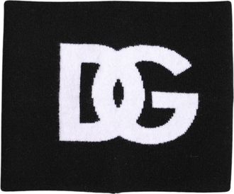 Dolce & Gabbana Mens Black White Logo Print Knitted Neck Warmer Scarf And Virgin Wool Nylon Elastane