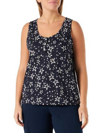People Tree Damen Stars Pyjama Vest Pyjamaoberteil, Navy, 14