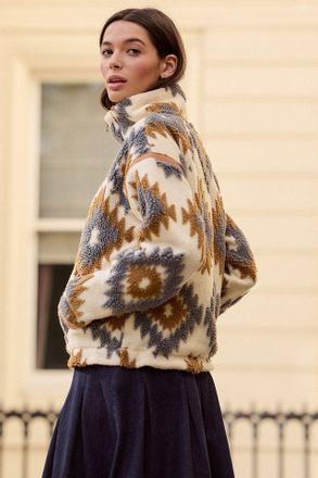 Next Fleecejacke N. Premium Borg-Jacke mit 1/2-RV und Azteken-Print (1-St)