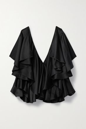 Interior Jane Bluse Aus Seidensatin Mit R&uuml;schen - Schwarz