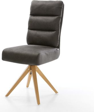 DELIFE Esszimmerstuhl Pela-Flex Mikrofaser Anthrazit Vintage Holzgestell kantig Natur Taschenfederkern, Esszimmerst&uuml;hle