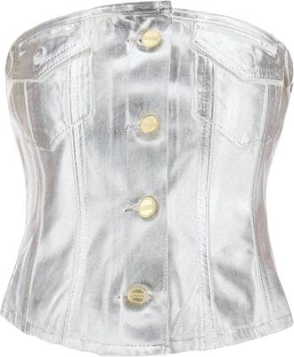 Ganni Femme, Tops, Gris, Taille: 38 FR Metallic Denim Corset Top