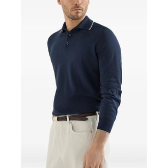Brunello Cucinelli Cotton and Cashmere Polo Sweater - Blue