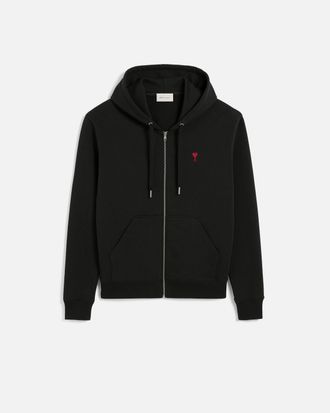 Ami Ami Paris - Hoodie noir zipp&eacute; en coton Ami de Coeur Noir - Taille : XXXL - Unisex