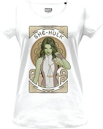 MARVEL « She Hulk Comic Poster » T-Shirt Femme, Blanc, Taille S