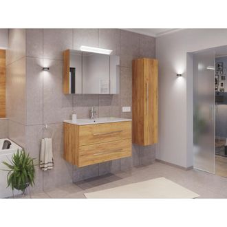 Magnolia Home Badm&ouml;bel Set Firenze 90 3tlg. Spiegelschrank und Hochschrank eiche gold