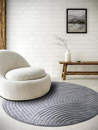 Elle Decoration Panglao moderner Kurzflor Teppich - Wohnzimmerteppich Flauschig - Hoch-Tief Effekt Skandi Boho Geometrisch Wellen, Bogen - für Wohnzimmer, 