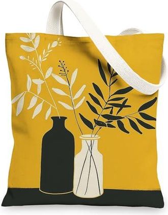 Generic Sacs fourre-tout en toile botanique, sac à provisions écologique, sac à provisions moderne, chic, léger, lavable, jaune, 13x15 Inch