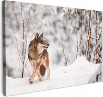 MuchoWow © Wandbilder Groß 120x80 cm XXL Wohnzimmer Wanddeko Schlafzimmer Zimmerdeko Wandgemälde Zimmer Deko auf Wand Dekoration Wall Art Wolf - Winter - Schne